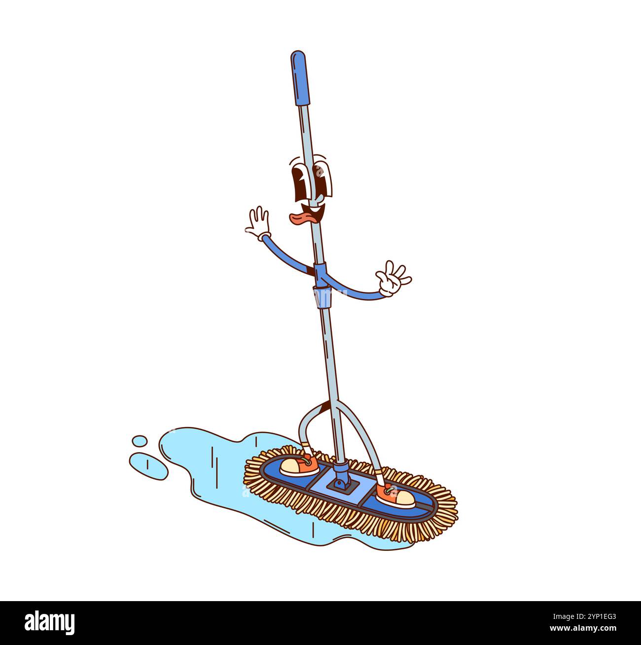 Groovy mop cleaning, washing and household tool cartoon character ...