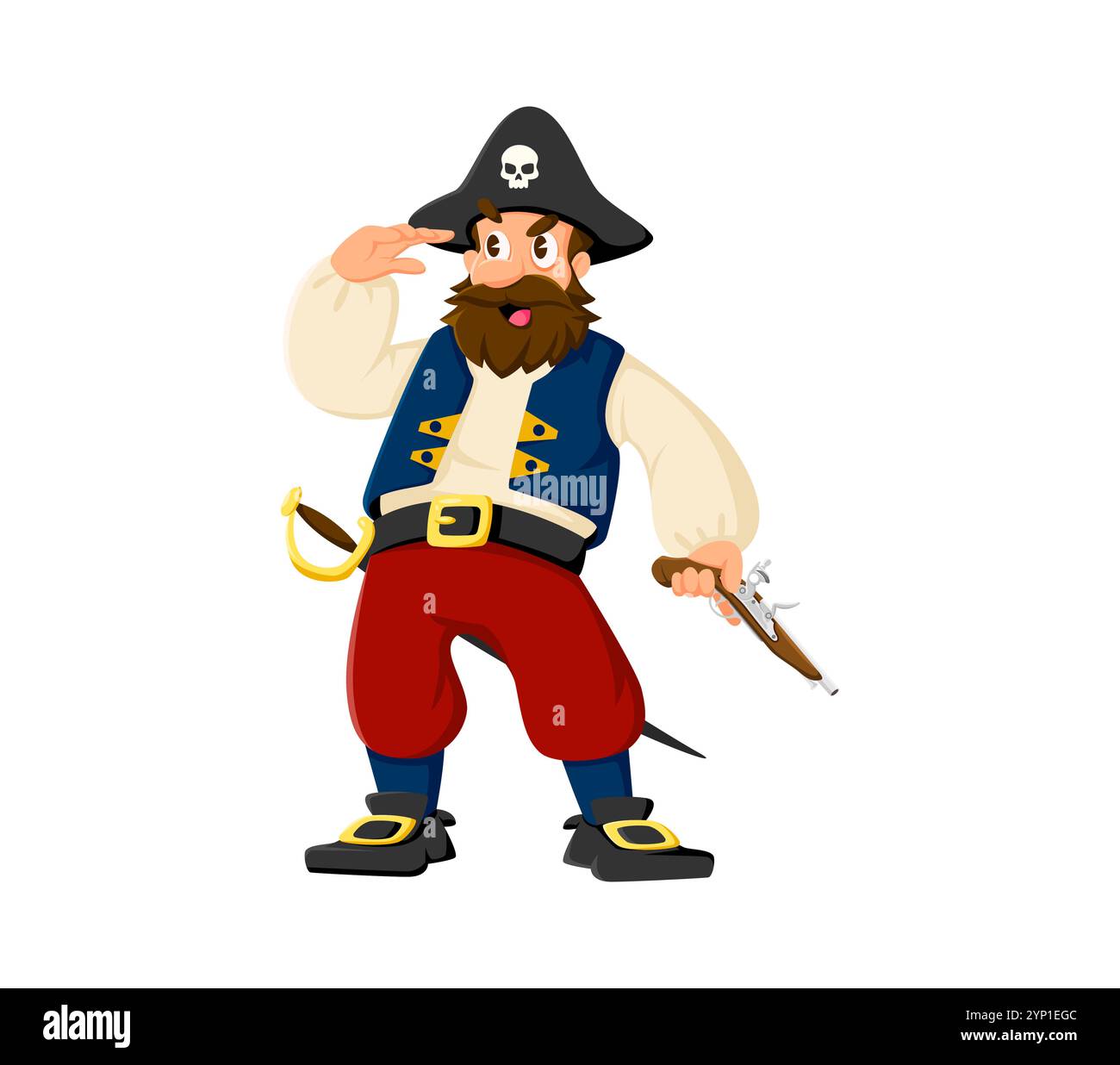 Cartoon pirate, privateer sailor cheerful character. Corsair sailor captain funny character ...