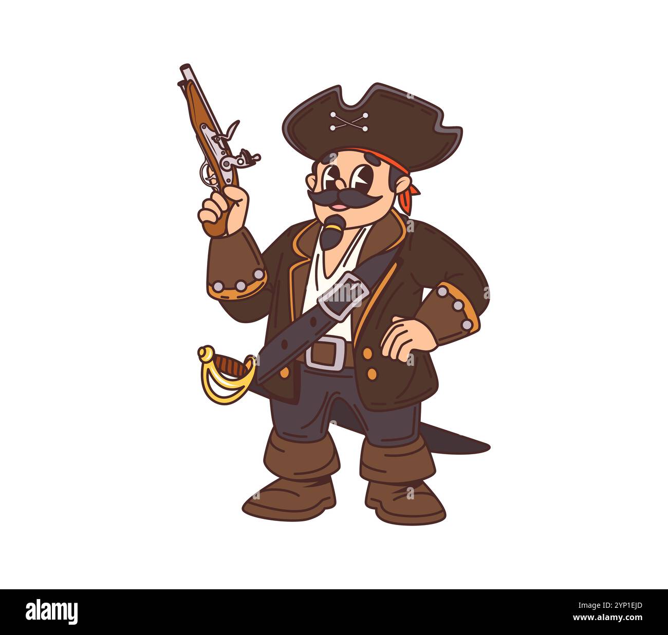 Cartoon pirate, filibuster sailor funny character. Corsair boatswain isolated vector personage ...