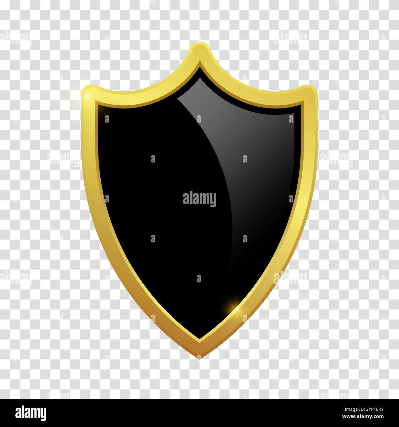 VIP luxury logo design element. Black shield with glossy bright golden ...