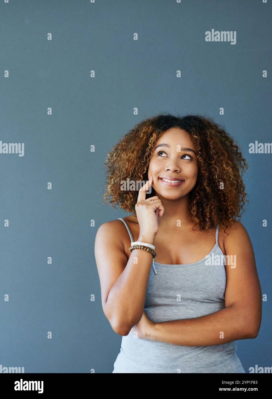 Woman, thinking and studio for future inspiration, brainstorming and ...