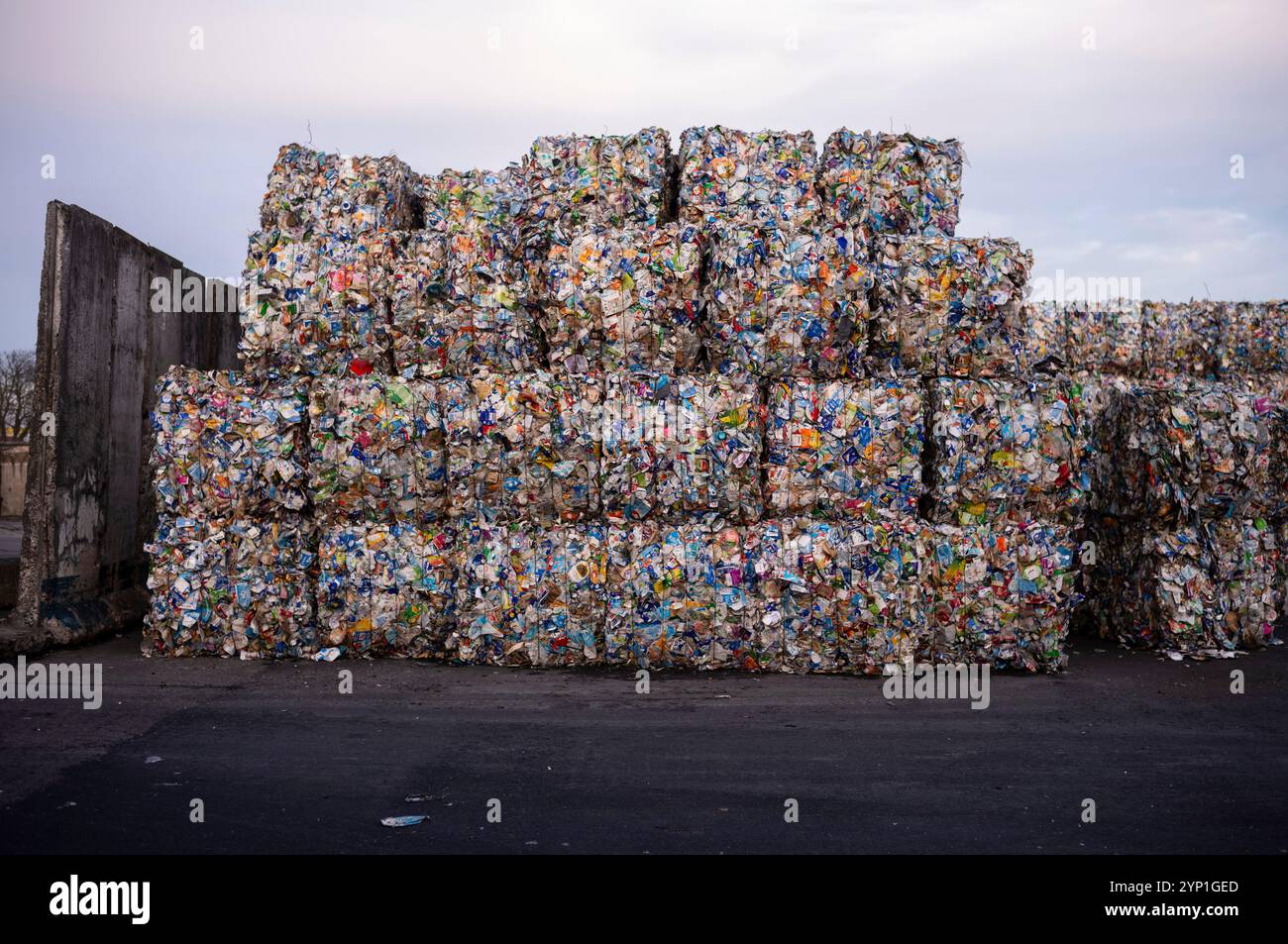 Plastic garbage bales stand at the courtyard of the Interzero plastic ...