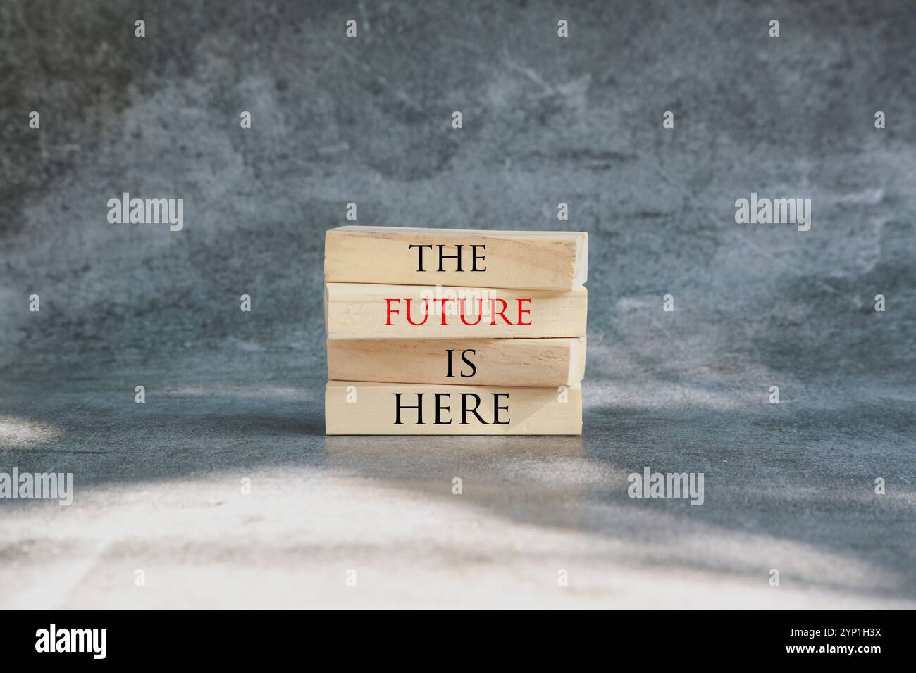 The future is here symbol. Concept words The future is here on wooden ...