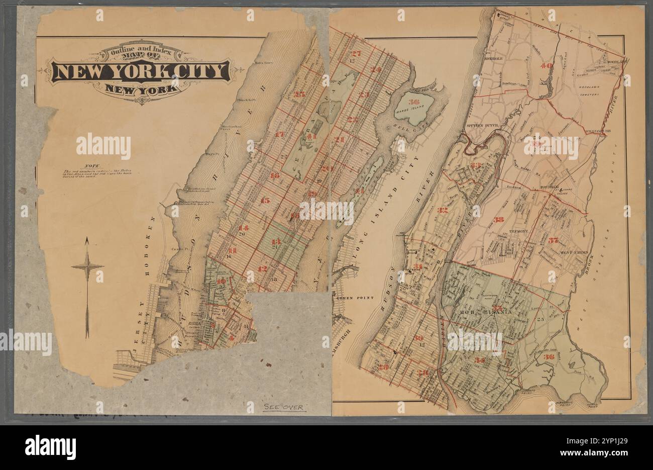 Outline & Index Map of New York City, New York. 1879 by G.W. Bromley ...