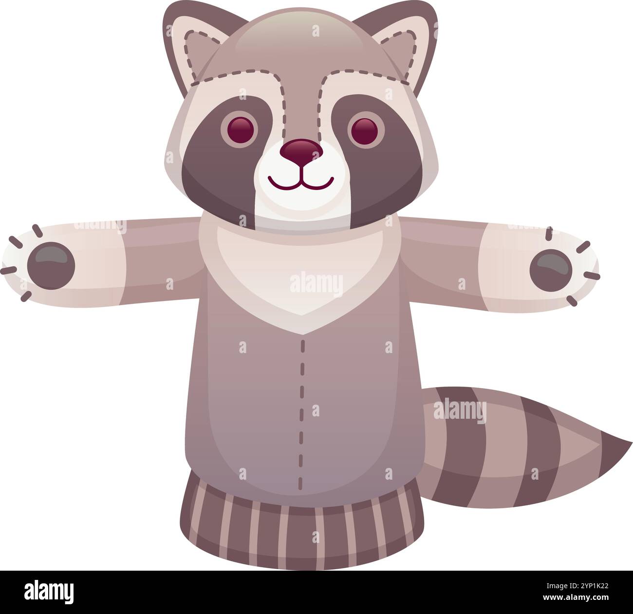 Raccoon puppet. Cartoon animal doll. Handmade toy isolated on white ...