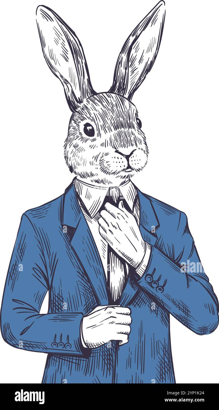 Rabbit in suit. Business character hand drawn animal isolated on white ...