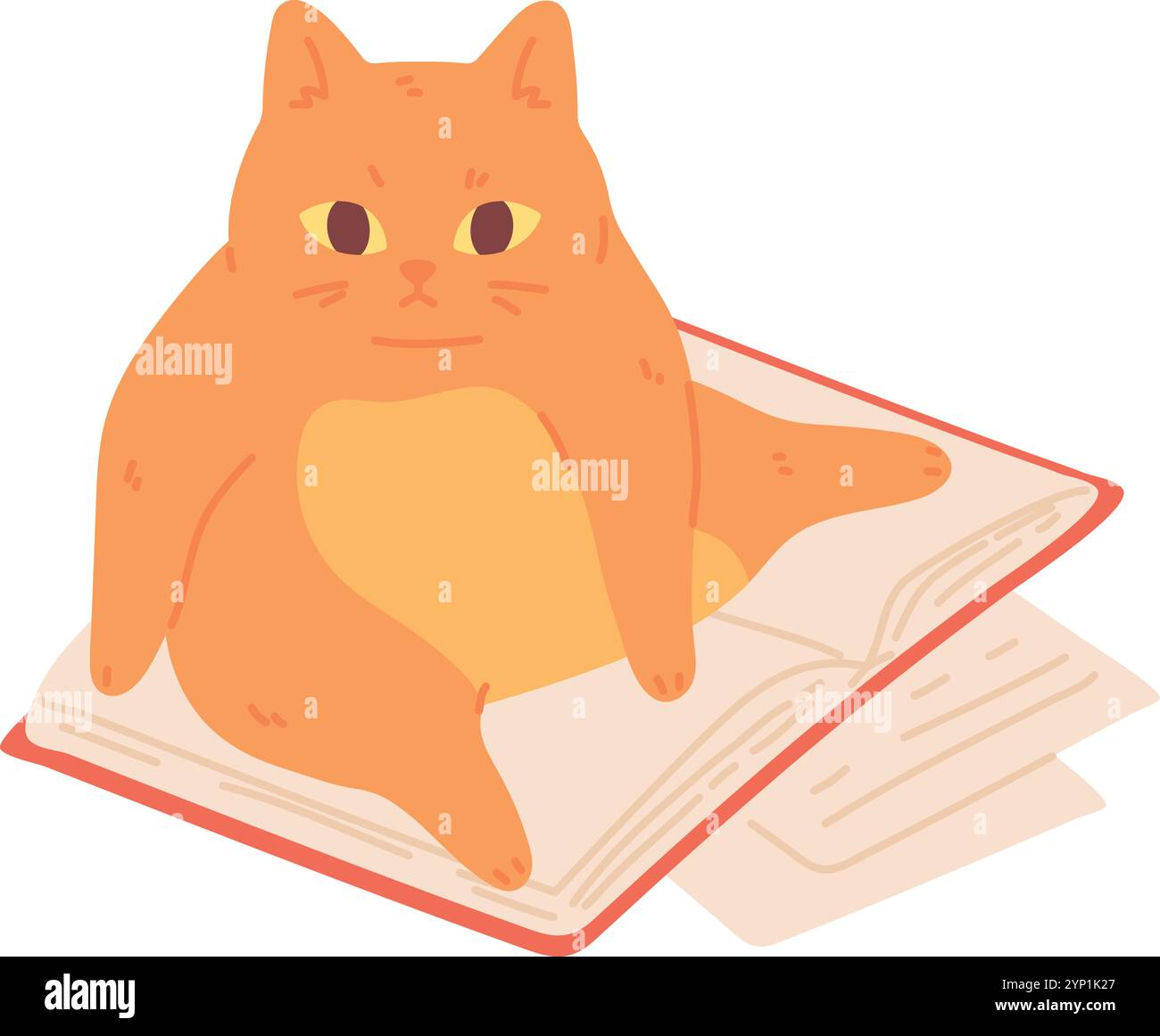 Cat sit on open book. Tired pet character isolated on white background ...