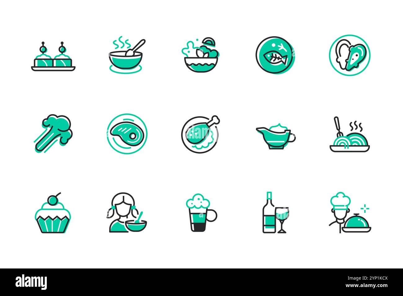 Food for lunch and dinner - set of line design style icons Stock Vector ...