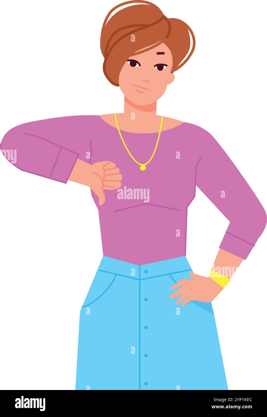 Thumb down gesture. Disapproval sign. Woman show negative isolated on ...