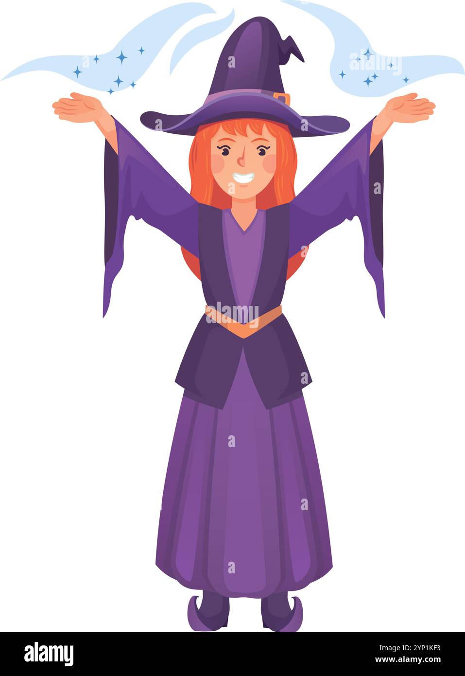 Magic spell witchcraft. Cartoon witch girl character isolated on white ...