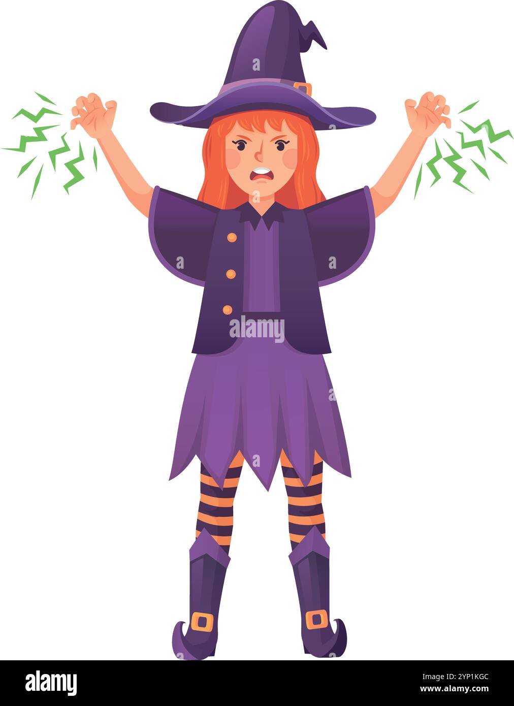 Angry witch cast spell. Evil magic fantasy character isolated on white ...