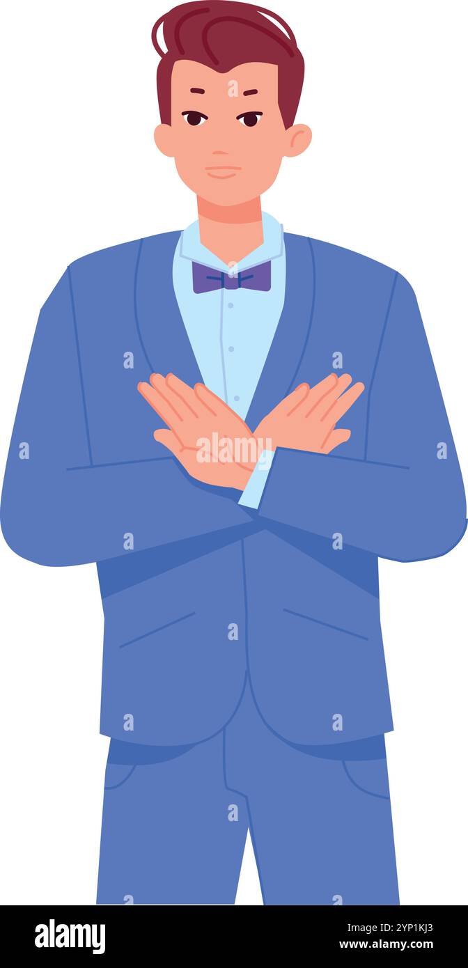 Rejected person. Man cross arms in disagree gesture isolated on white ...