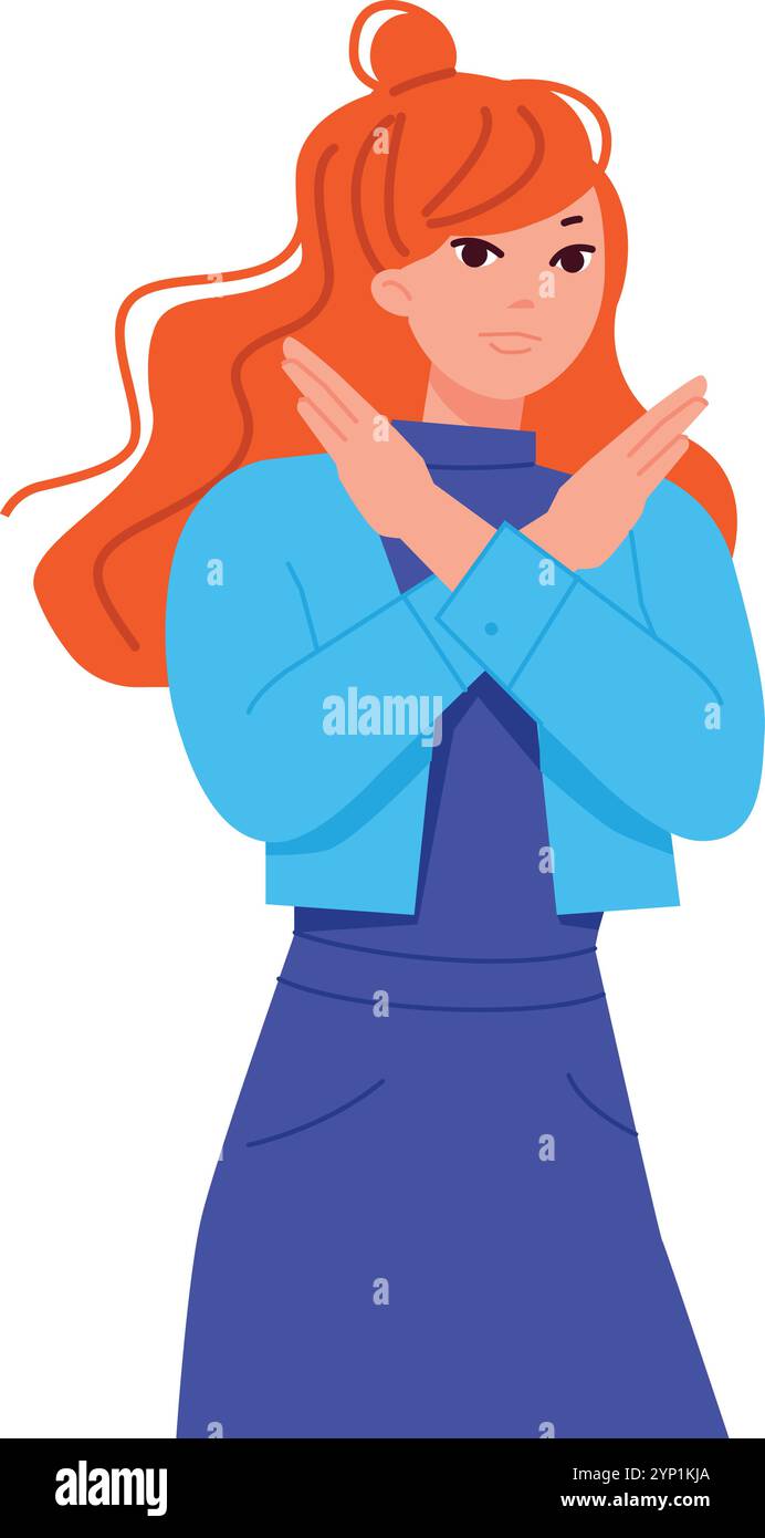 Disagree gesture. Woman show negative hands sign isolated on white ...