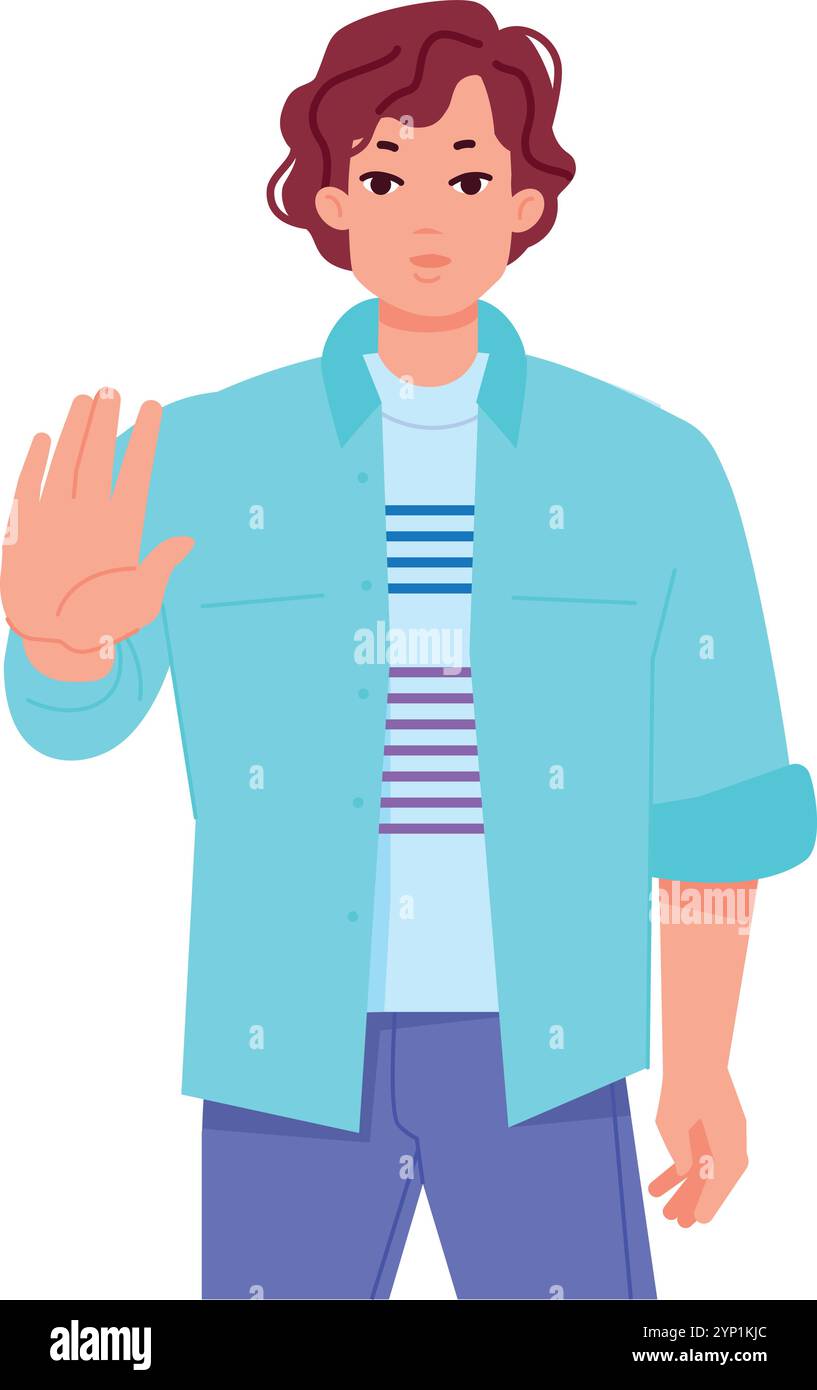 Refusing young man. No or stop hand gesture isolated on white ...