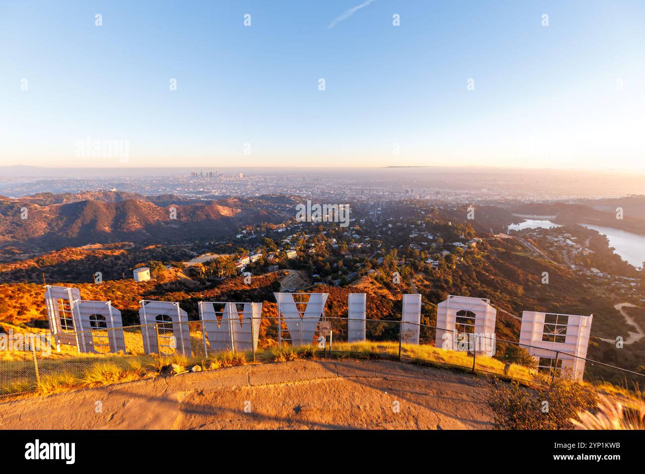 Hollywood sign at Mount Mt Lee with view on Los Angeles in the United ...