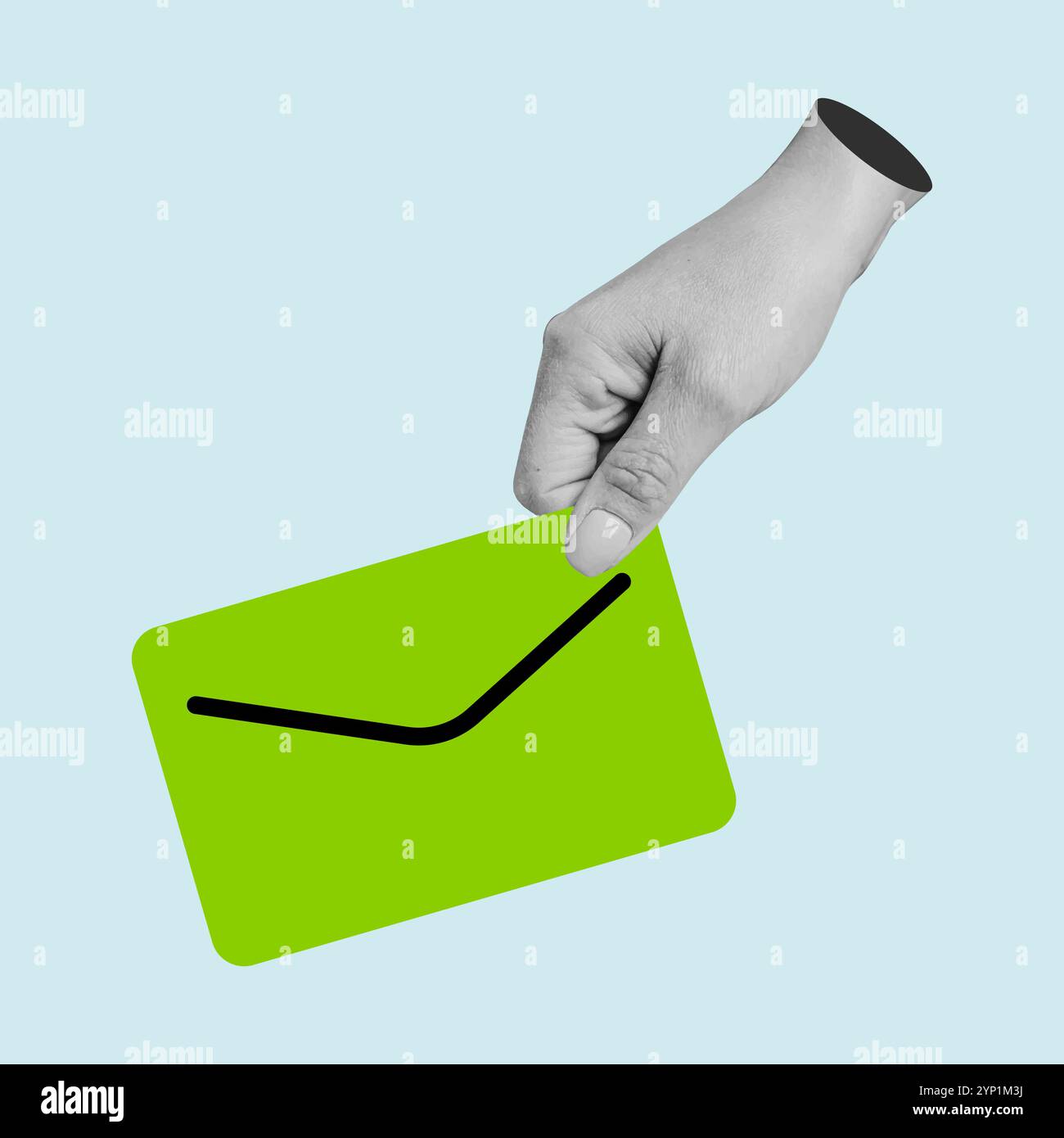 Hand holding green envelope pop art illustration isolated. Sending and ...