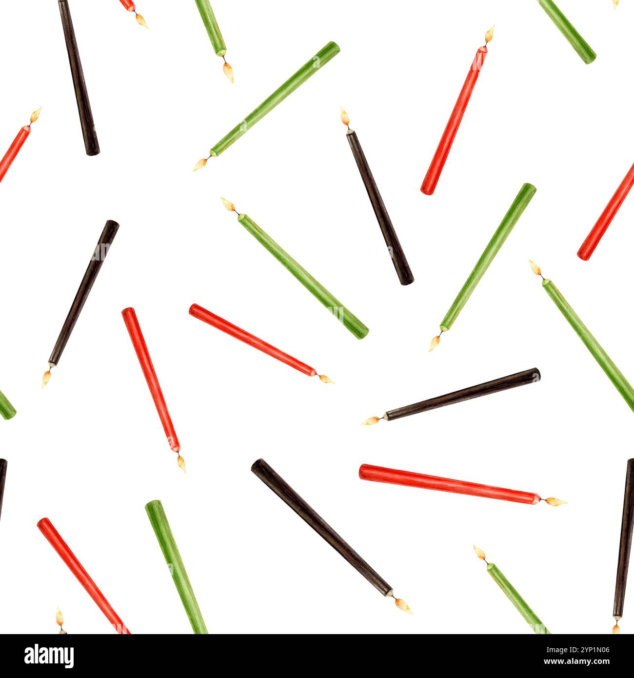 Kwanzaa seamless pattern of scattered red black and green candle. Hand ...