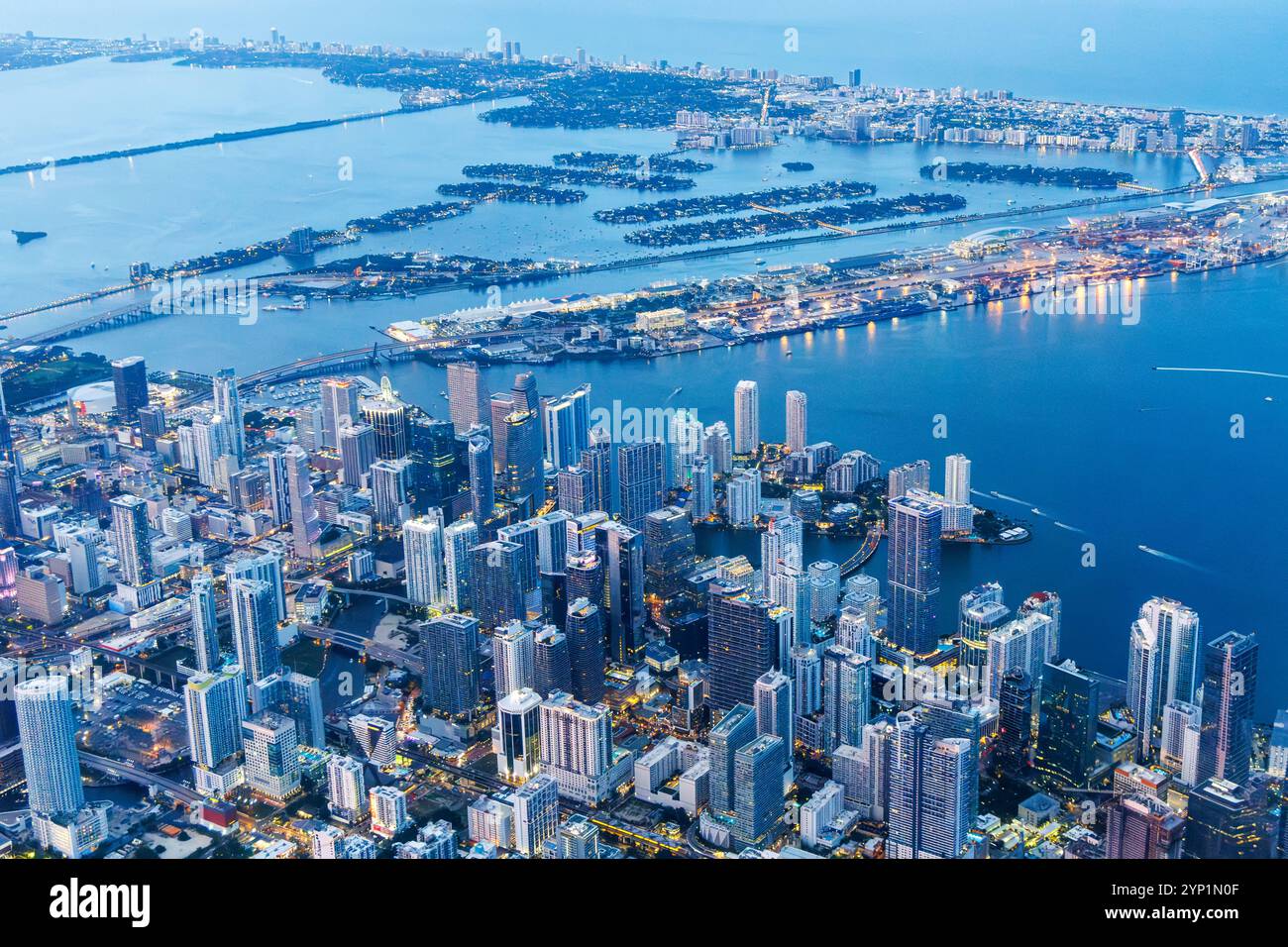 Aerial view of Miami skyline with skyscrapers at Downtown Brickell and ...