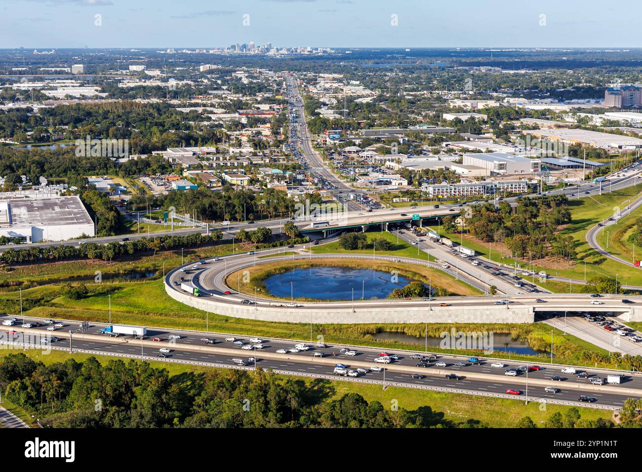 Aerial view on interstate crossing interchange with Floridas Turnpike ...