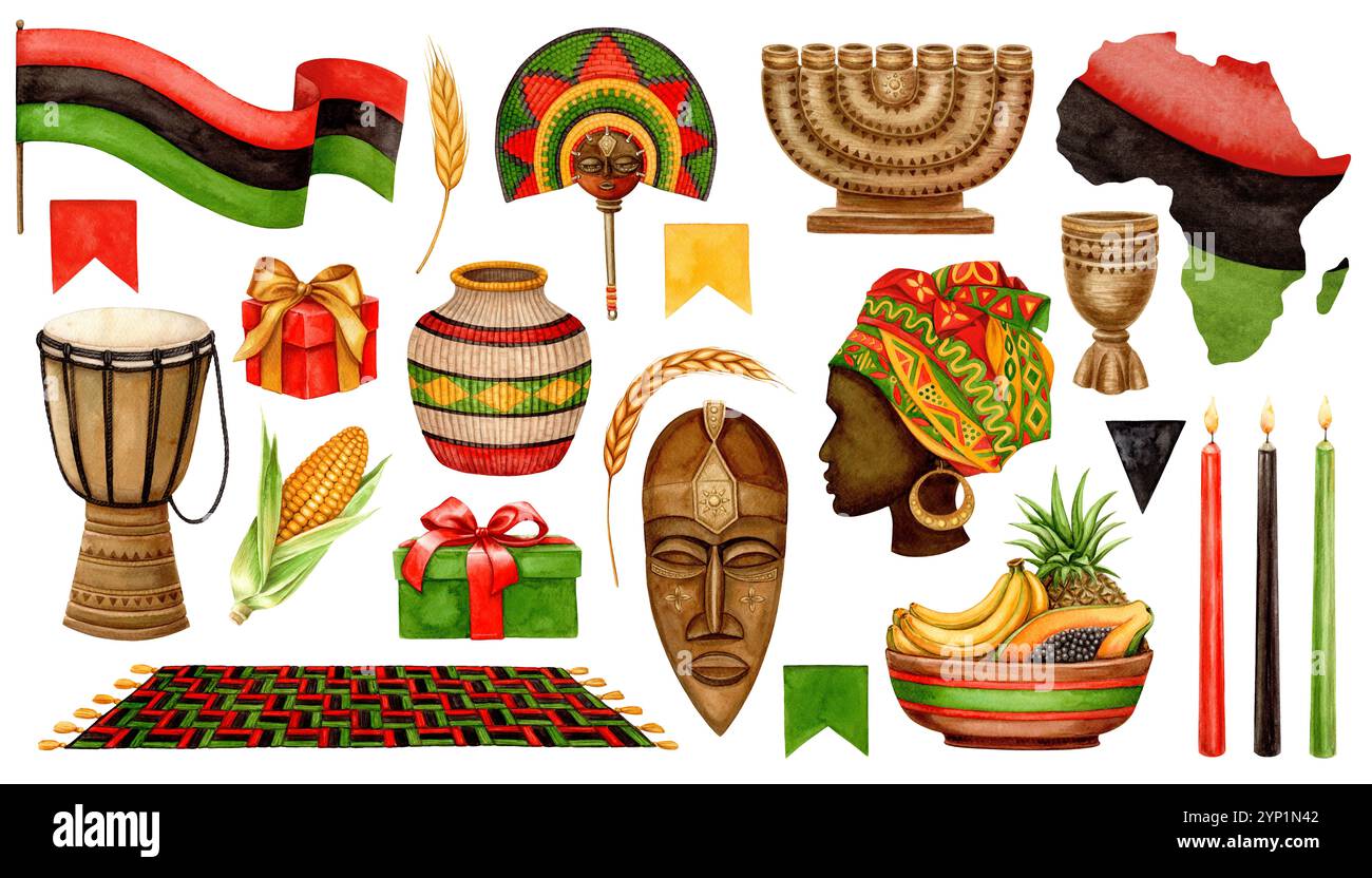 Set of African traditional symbols for Kwanzaa celebrating. Hand drawn ...