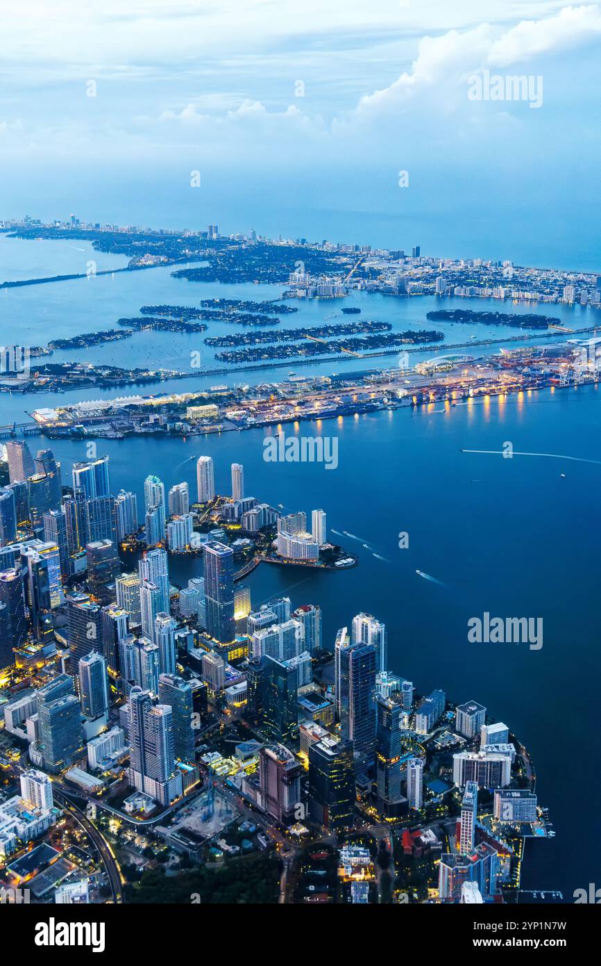 Aerial view of Miami skyline with skyscrapers at Downtown Brickell and ...