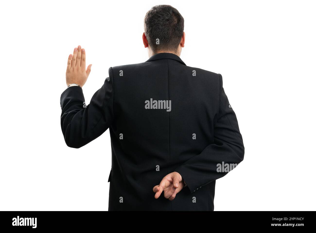 Adult businessman making fake oath gesture with hand up holding fingers ...