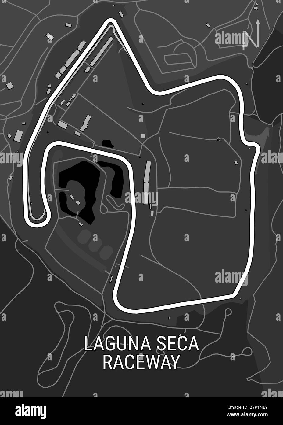 The image depicts a detailed map of the Laguna Seca Raceway, a renowned ...