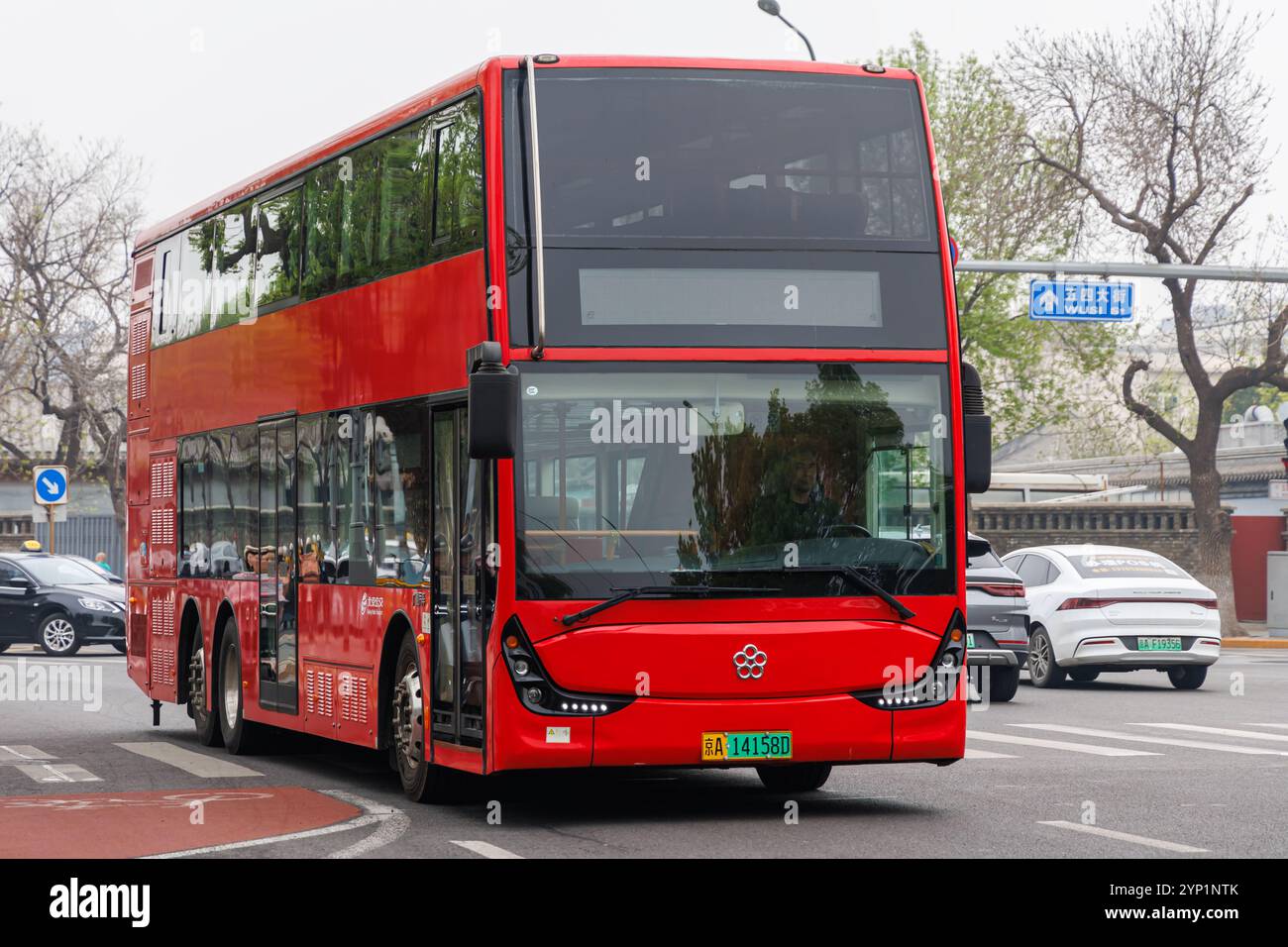 Beijing, China - April 13, 2024: Double-decker electric bus by Chinese ...