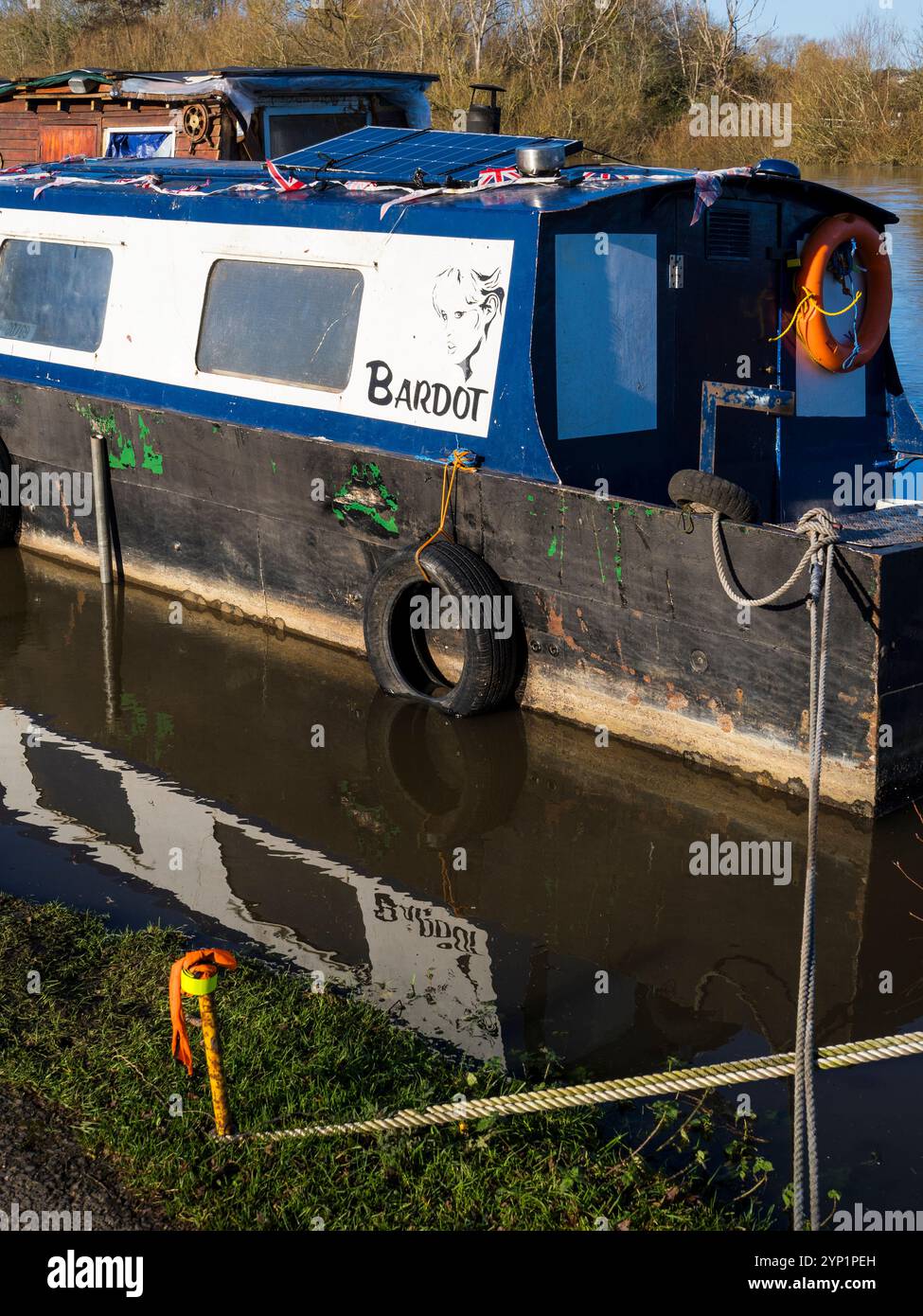 Narrowboat with Bardot, Decoration, River Thames, Reading, Berkshire ...