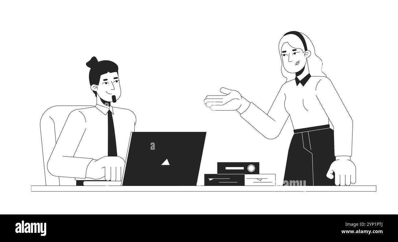 Male supervisor and female intern positive communication black and ...