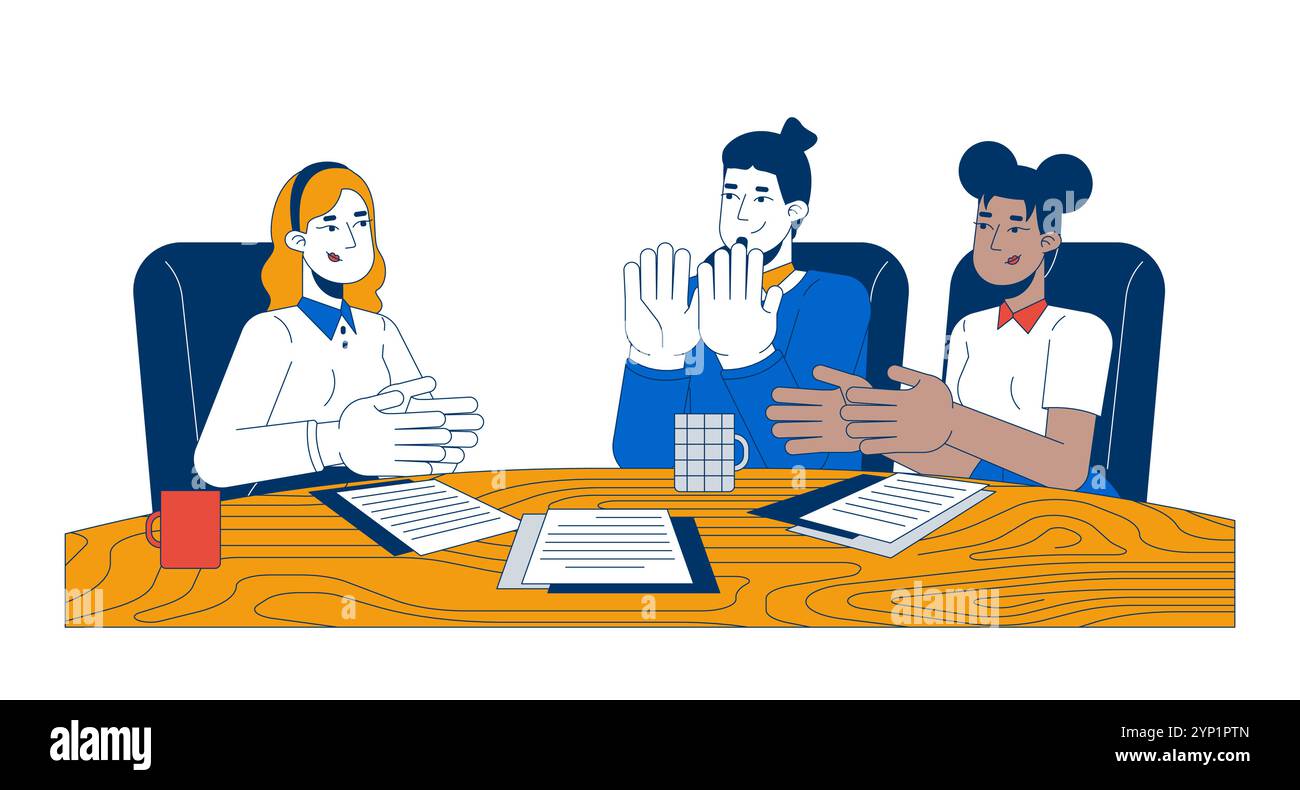 Diverse team members clapping hands at desk 2D cartoon characters Stock ...