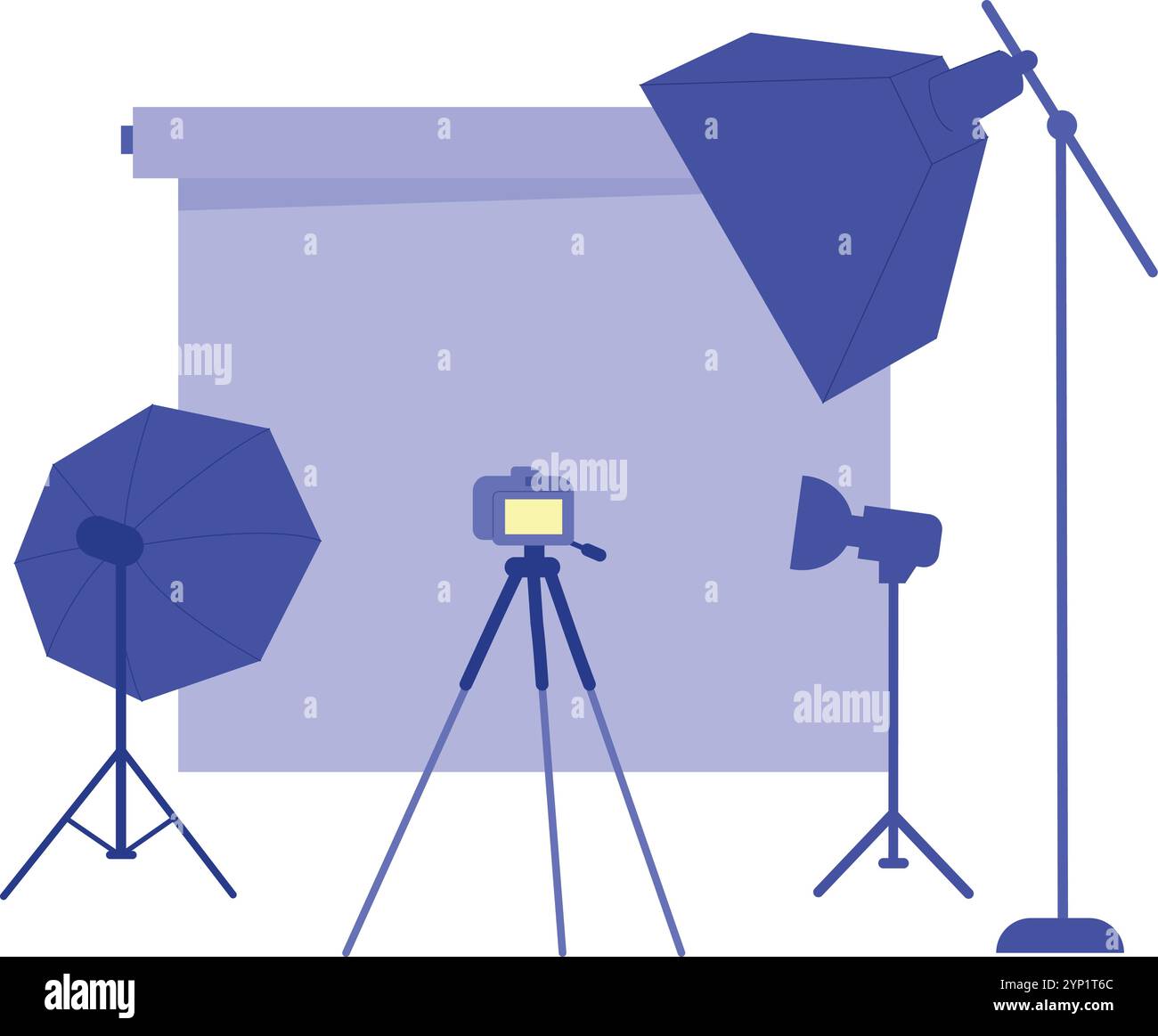 Professional photo studio light and camera empty scene isolated on ...