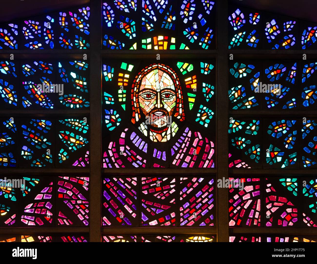 Detail of Blessed Sacrament Chapel stained glass window, Buckfast Abbey ...