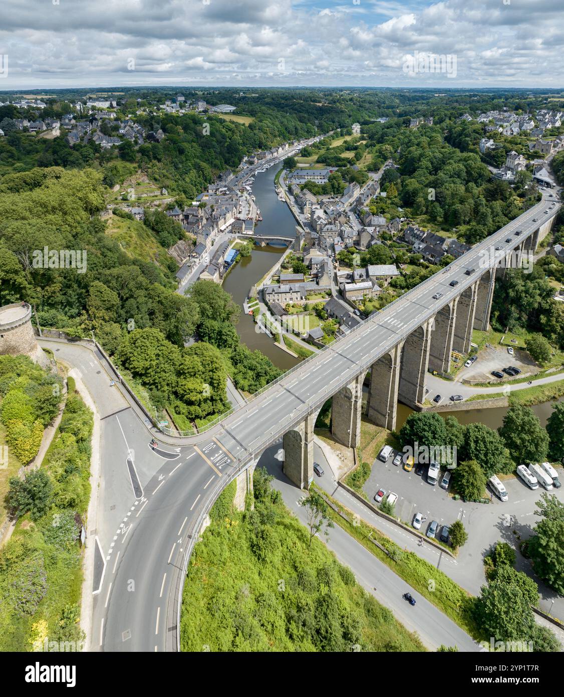 Aerial view of Dinan. Small Breton town famous for its castle, its ...