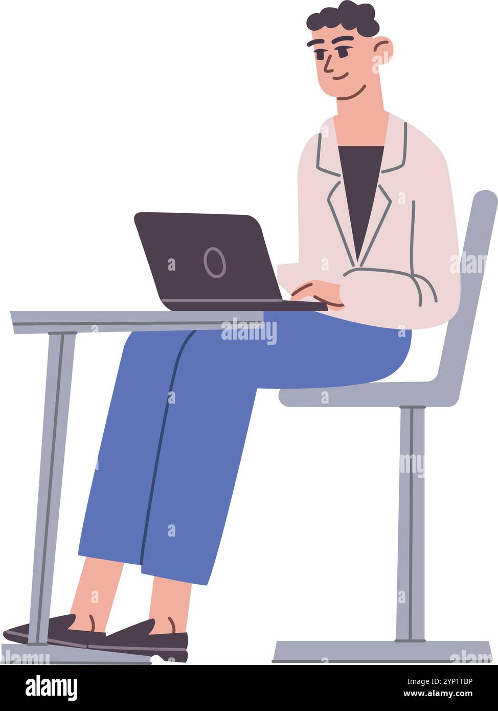 Student on lecture sit at desk. Young man with laptop isolated on white ...