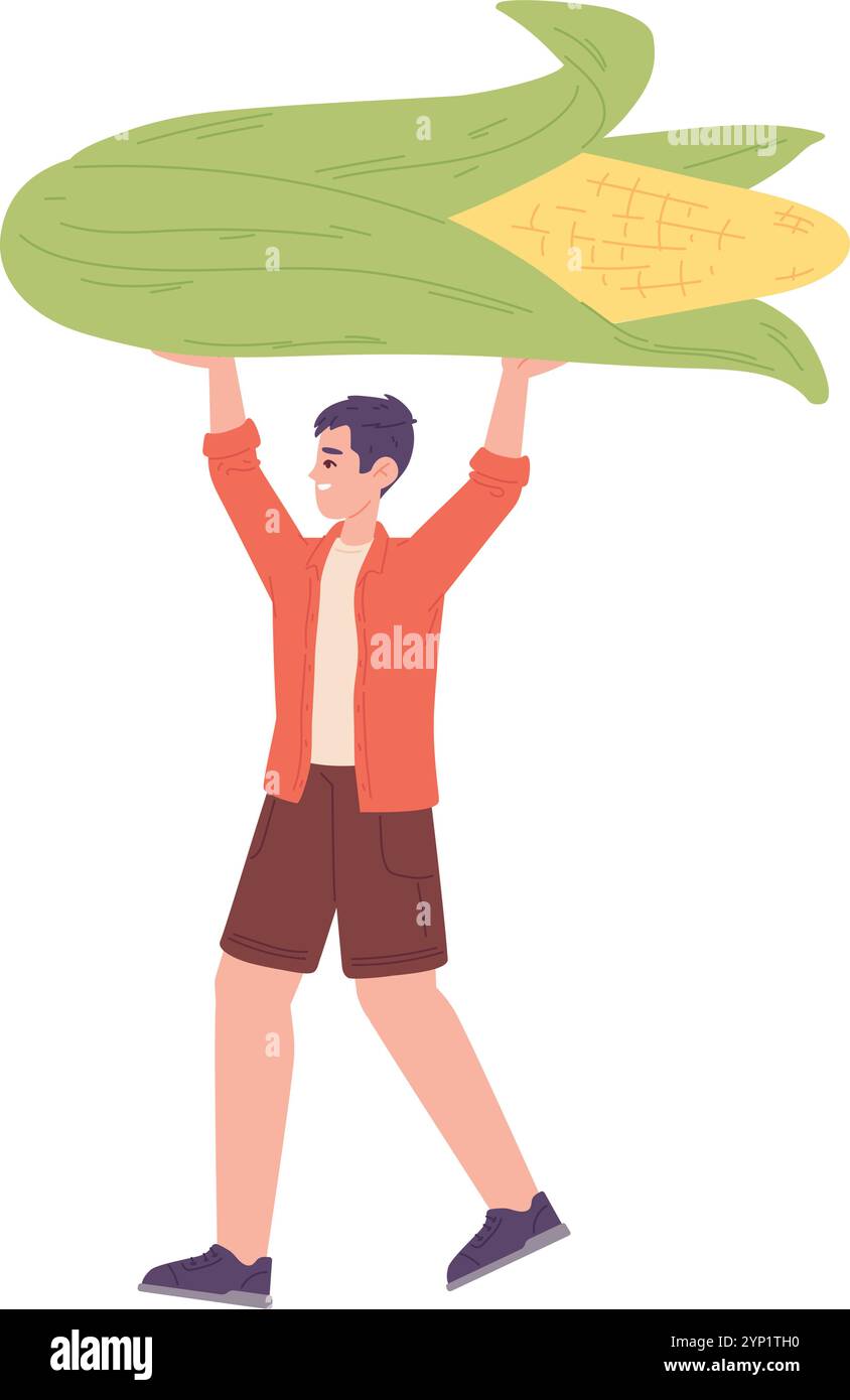 Man carry corn. Vegetarian color male character isolated on white ...