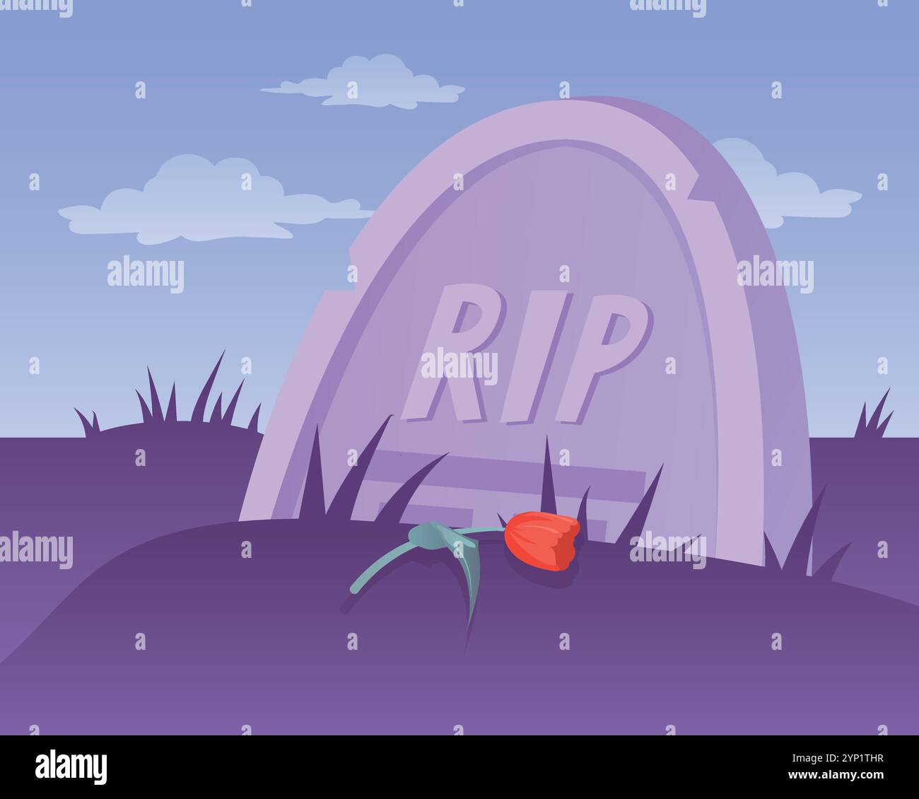 Cemetery stone illustration. Graveyard scene with rip on tombstone ...