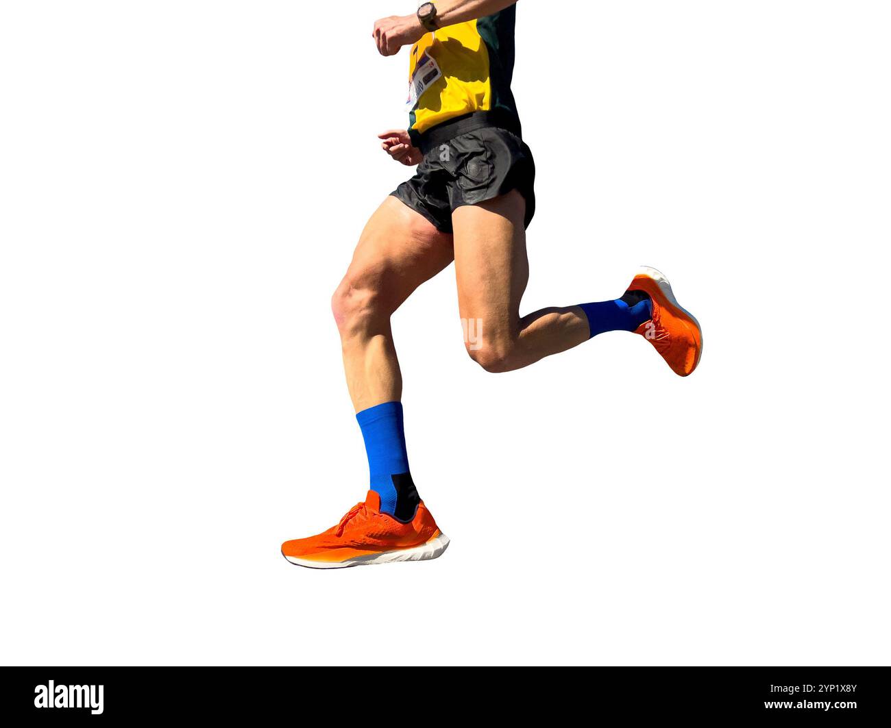 legs male runner running marathon race isolated on white background ...