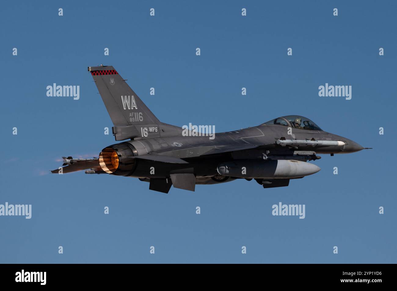 An F-16 Fighting Falcon assigned to the 16 Weapons Squadron takes off ...