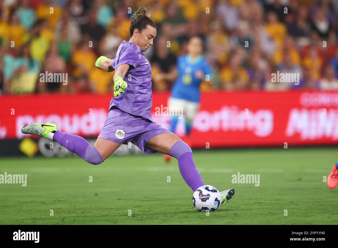 Matilda's goalkeeper Mackenzie Arnold kicks the ball down field during ...