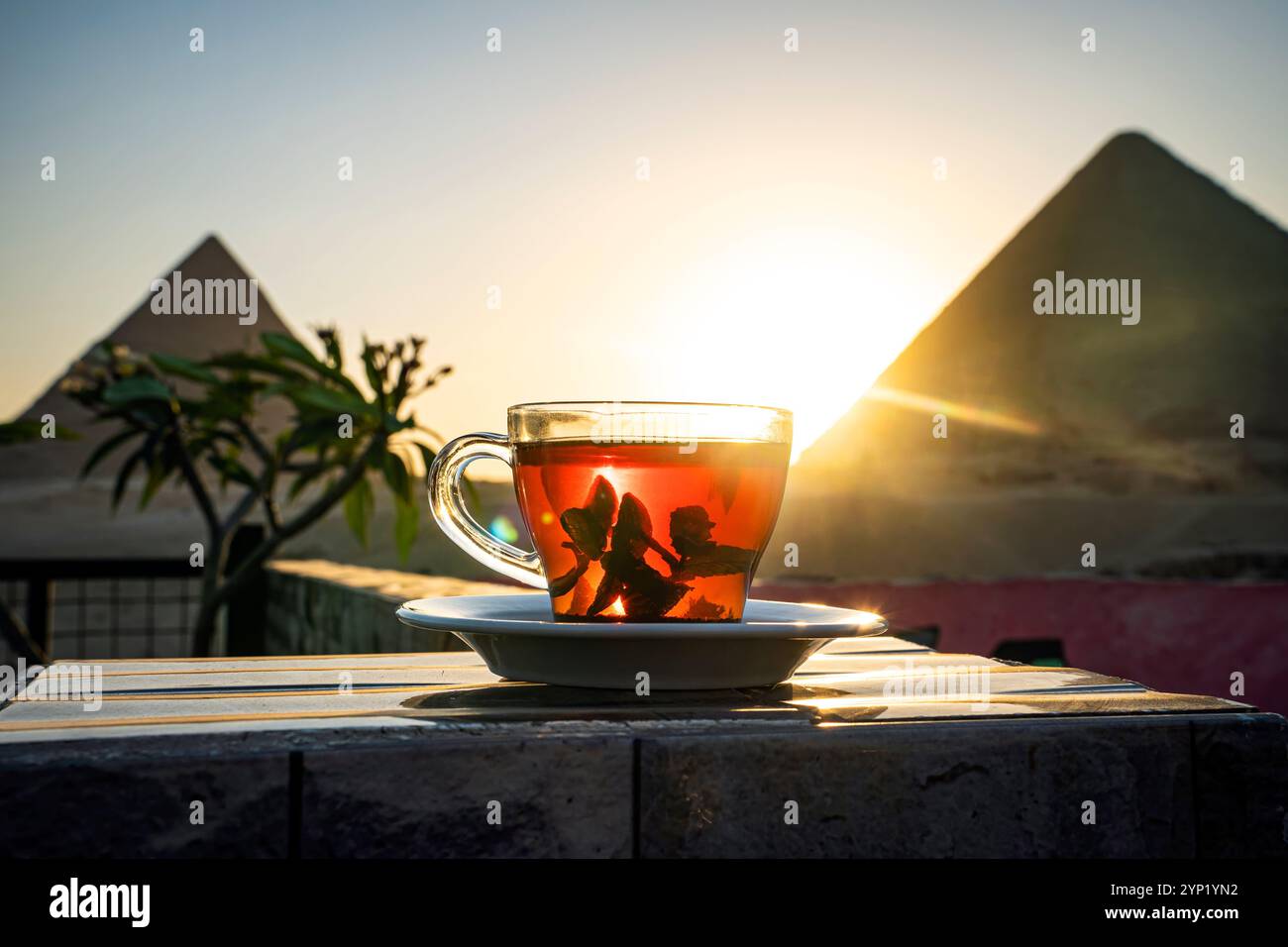 glass mug with tea on a beautiful background of the main attractions of ...