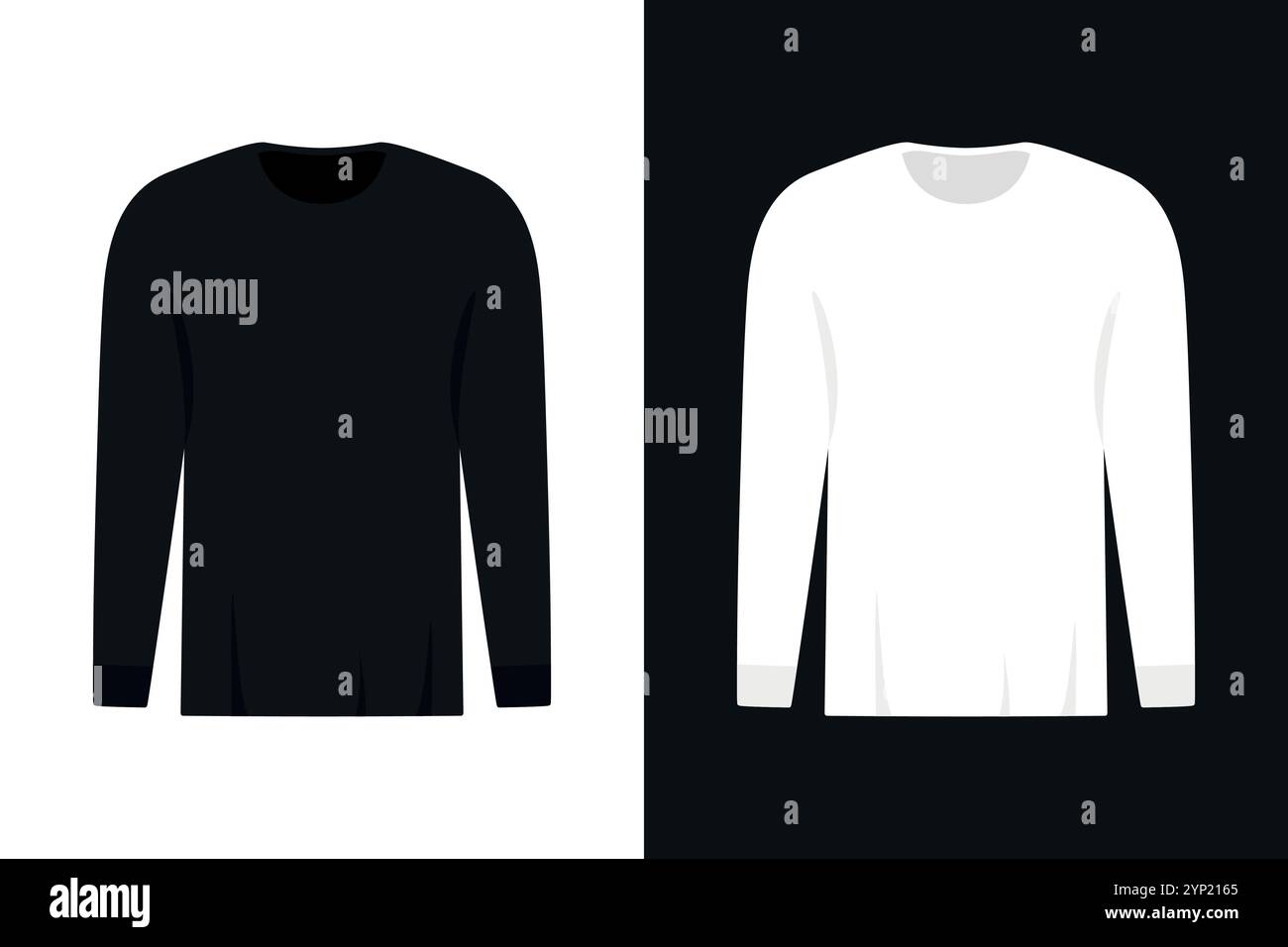 Black and white long sleeve shirt templates. Front view. Vector ...