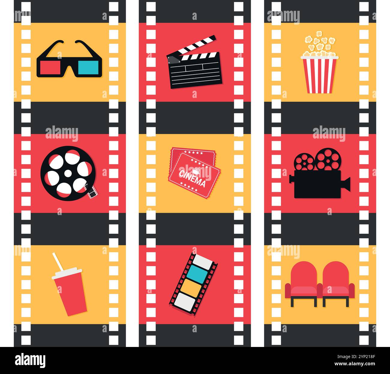 Popcorn cinema tickets glasses Stock Vector Images - Alamy