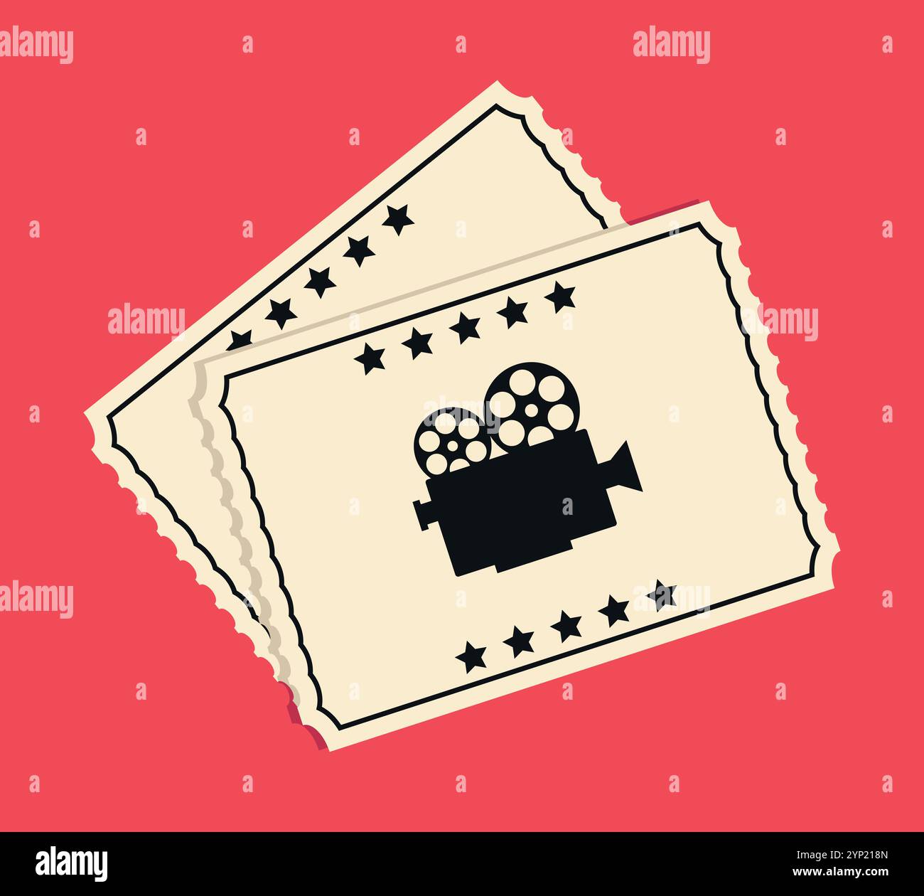 Simple cinema movie tickets icon on red background. Monochrome vector ...