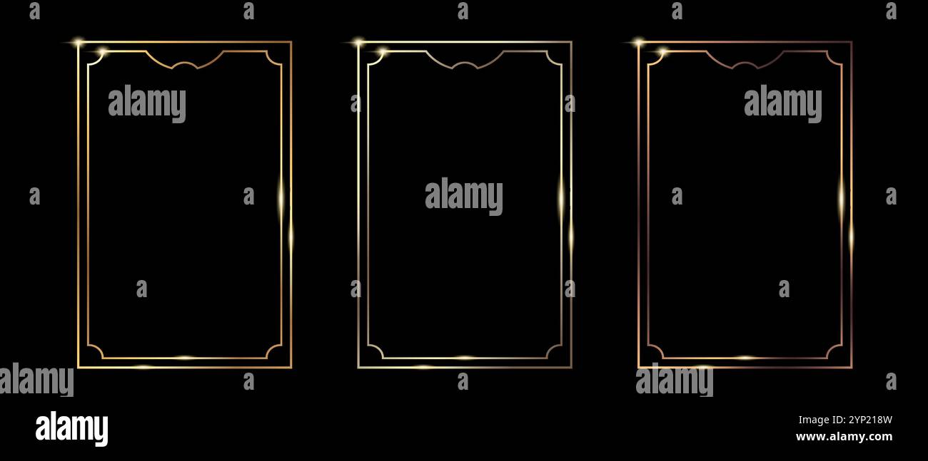 Set of shiny golden frames on black background. Luxury golden borders ...