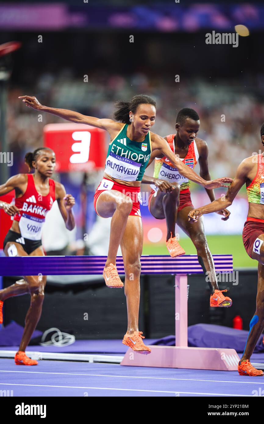 Sembo Almayew participating in the 3000 metres steeplechase at the ...
