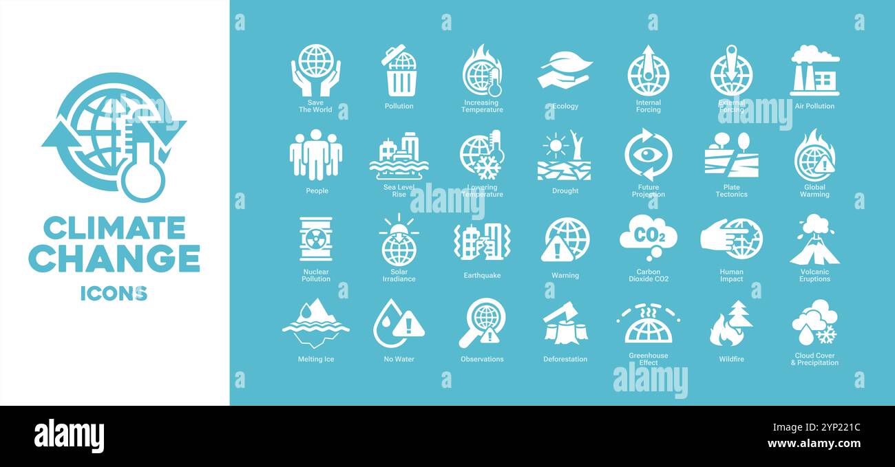 Vector set Climate change and global warming icons Stock Photo - Alamy