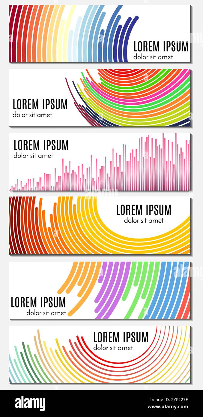 Set of six colorful abstract header banners with curved lines and place ...