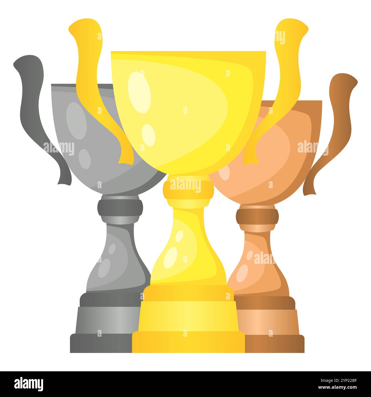 Set of vector trophy champion cups in gold, silver and bronze ...