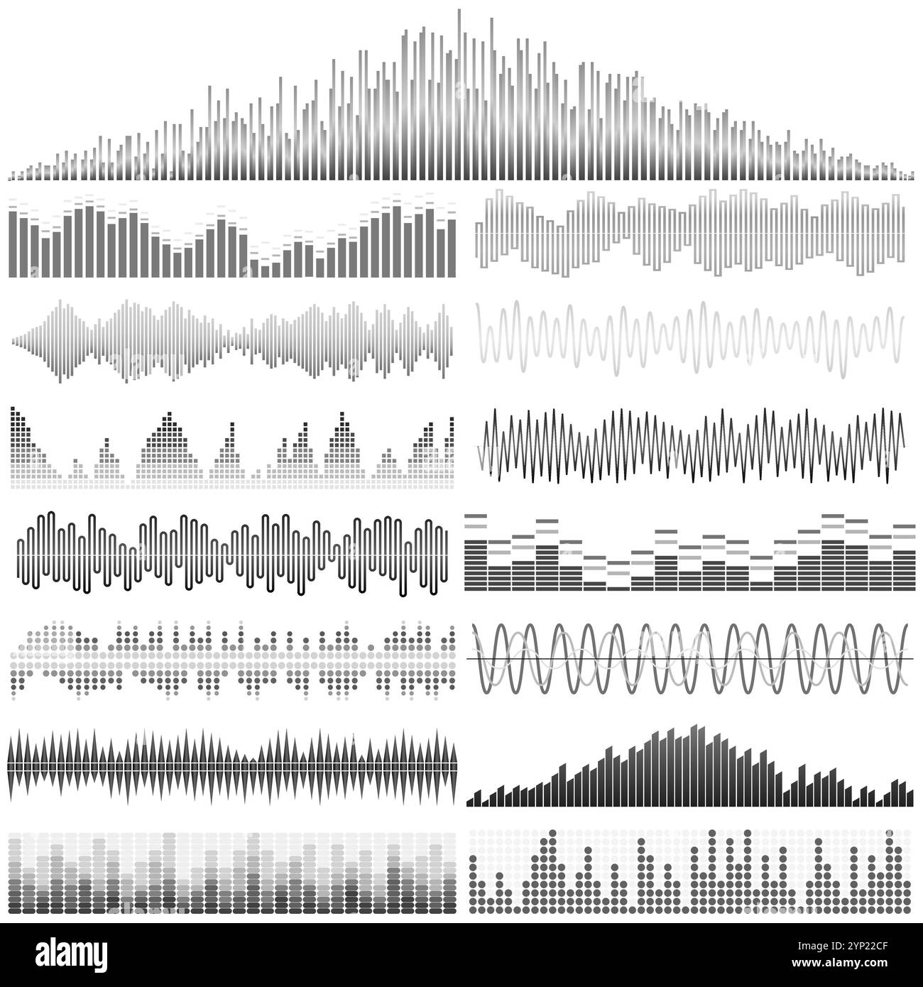 Vector set of sound waves. Audio equalizer. Sound & audio waves isolated on white background ...